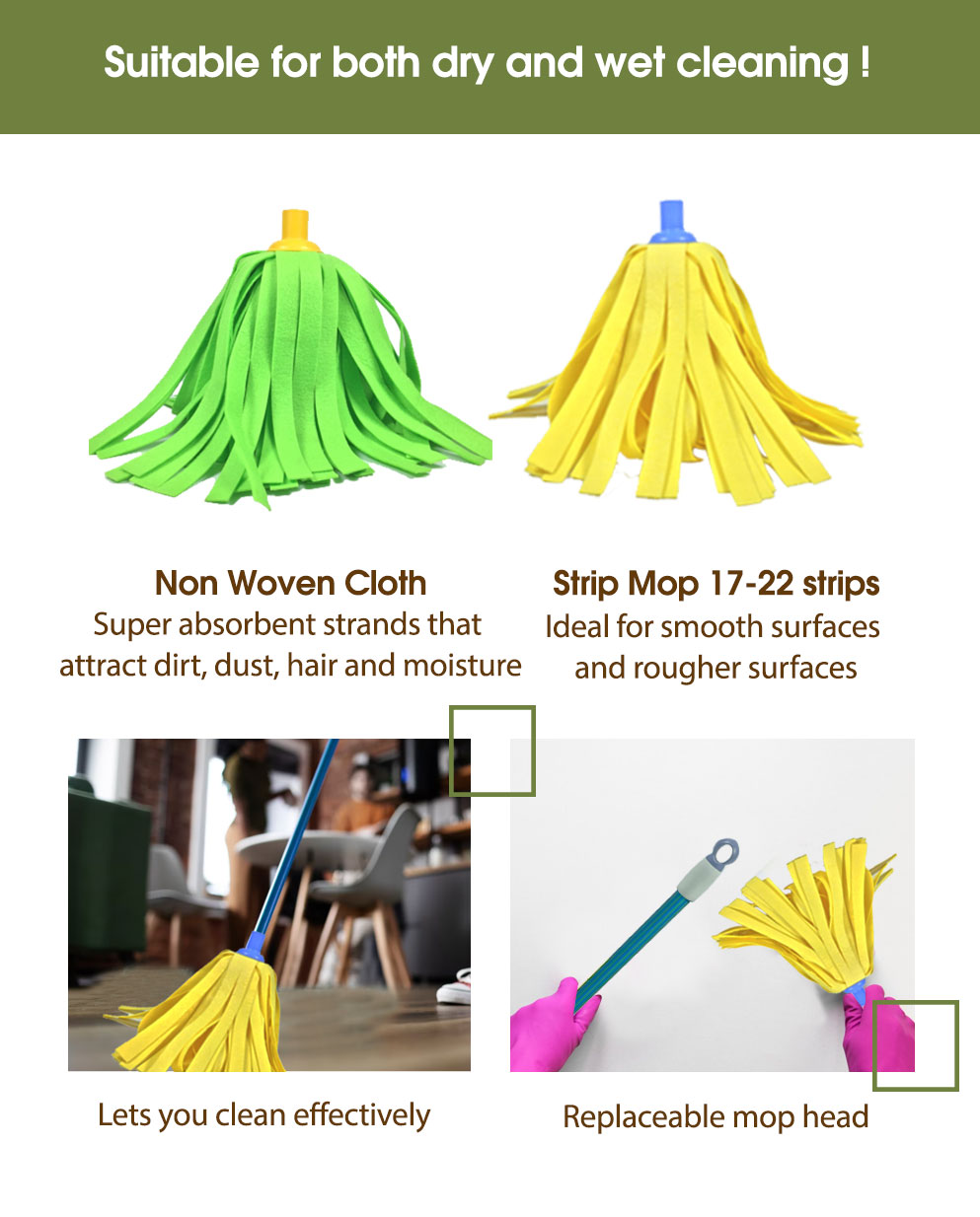 Made in Malaysia Green & Yellow Strips Mop Head