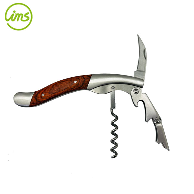 Stainless Steel Corkscrew Wine Opener with Wooden Handle – Foil Cutter ...