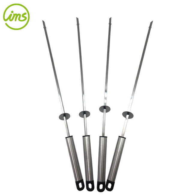 Stainless Steel Kebab BBQ Skewers Set With Slider | Flat Grill Sticks