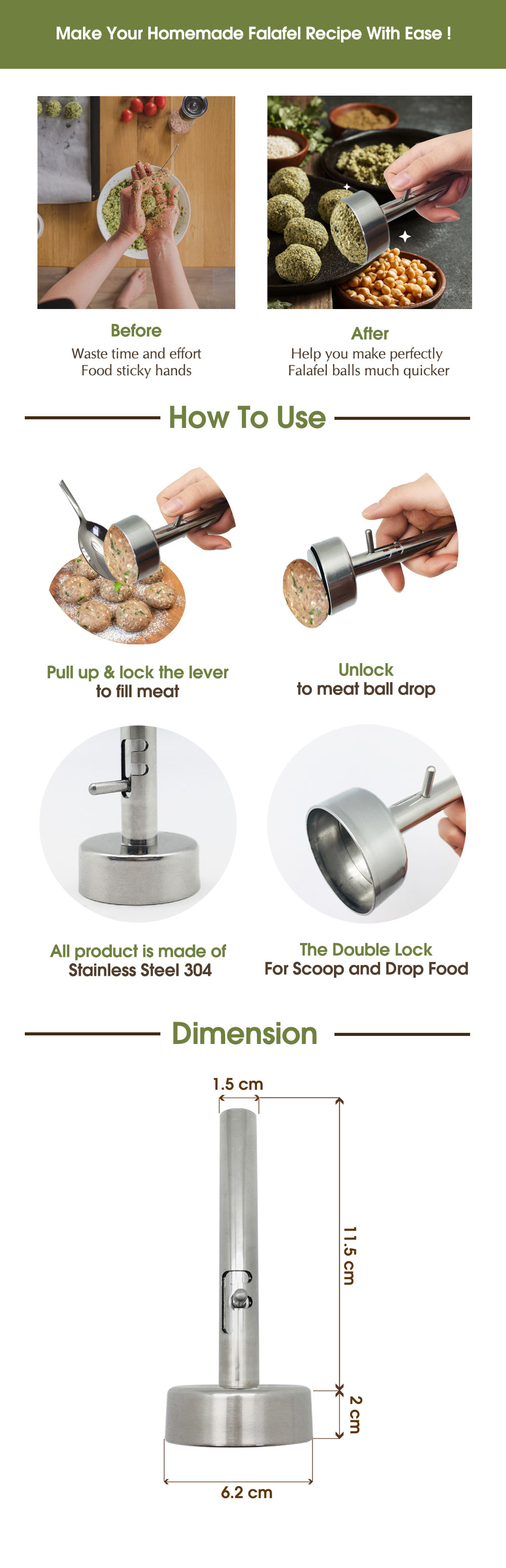 Large Stainless Steel Falafel Press with Double Lock – 304 Steel ...